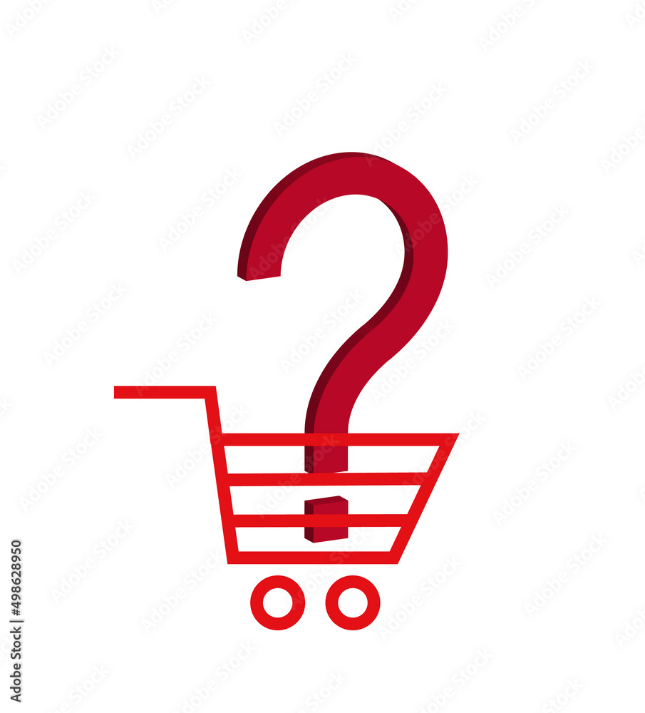 Big red 3D question mark in empty shopping cart. Food trolley icon ...