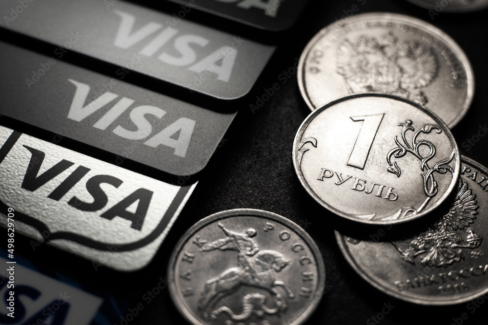 Russian rubles and MasterCard and Visa plastic electronic card ...