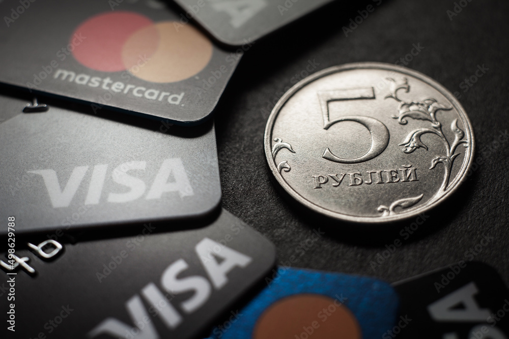 Russian rubles and MasterCard and Visa plastic electronic cards ...