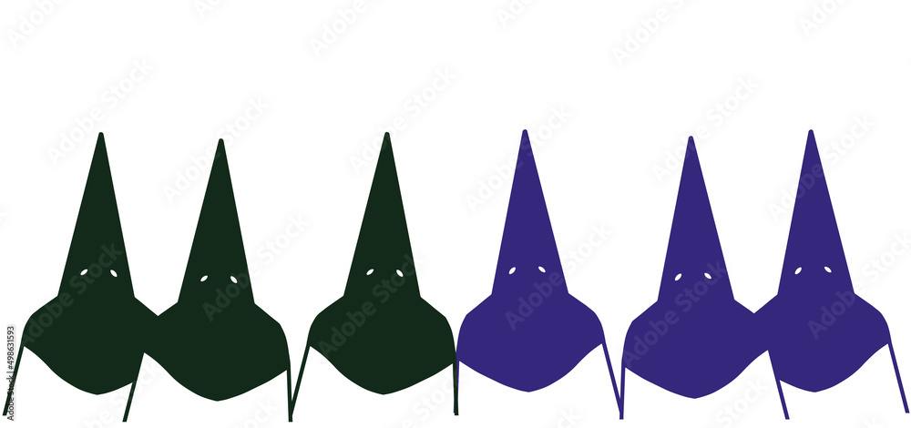 ภาพประกอบสต็อก Ilustración horizontal, nazarenos vestidos con capirote ...