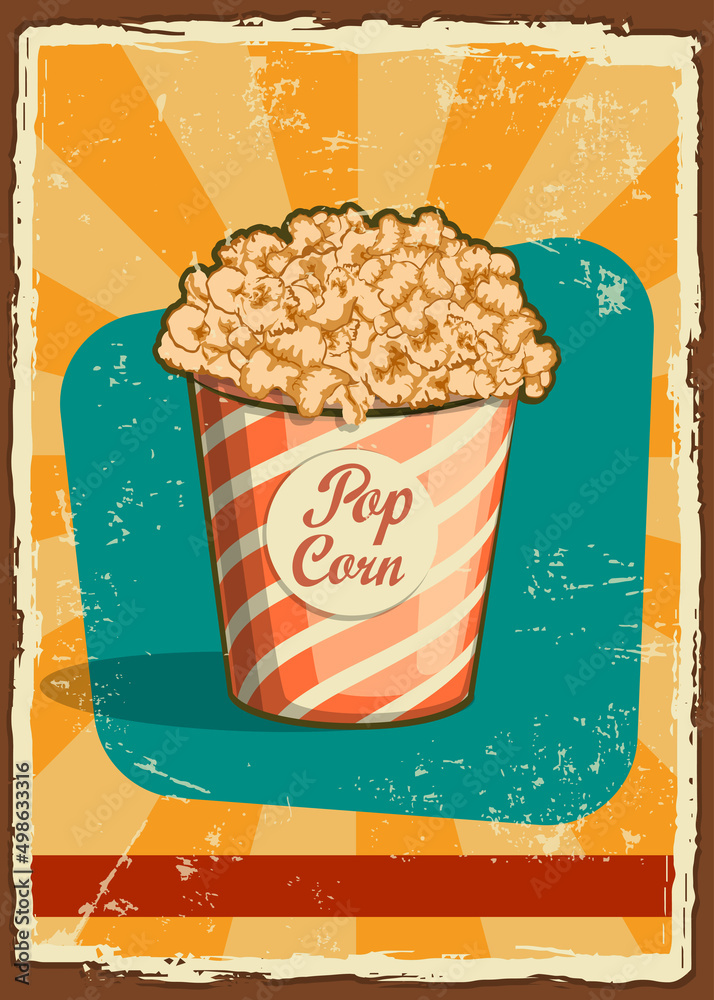 Vintage movie poster with popcorn and place for text on old paper ...