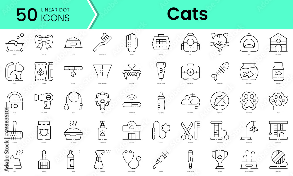 Set of cats icons. Line art style icons bundle. vector illustration ...
