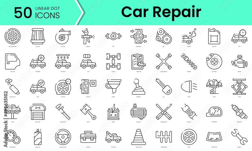 Set of car repair icons. Line art style icons bundle. vector ...