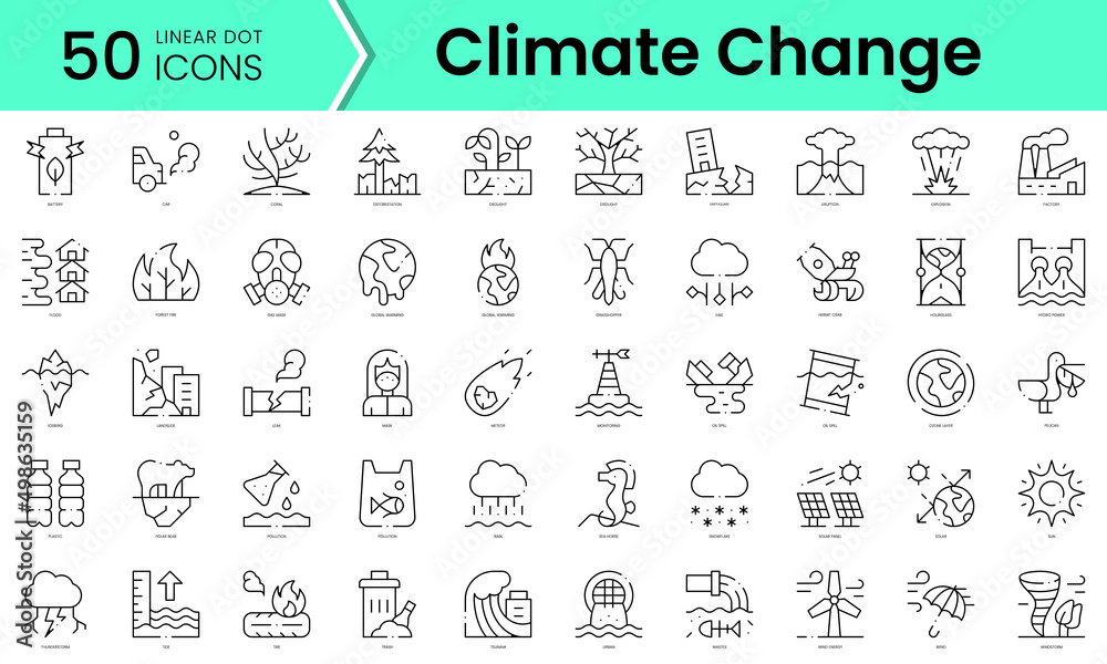 Set of climate change icons. Line art style icons bundle. vector ...