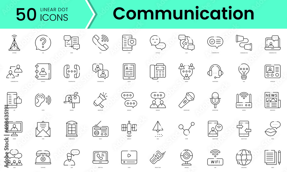 Set of communication and media icons. Line art style icons bundle ...