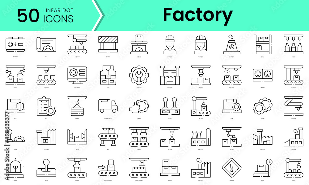 Set of factory icons. Line art style icons bundle. vector illustration ...