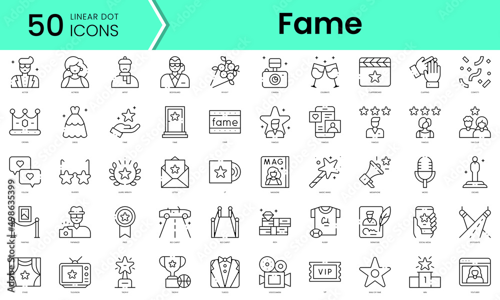 Set of fame icons. Line art style icons bundle. vector illustration ...