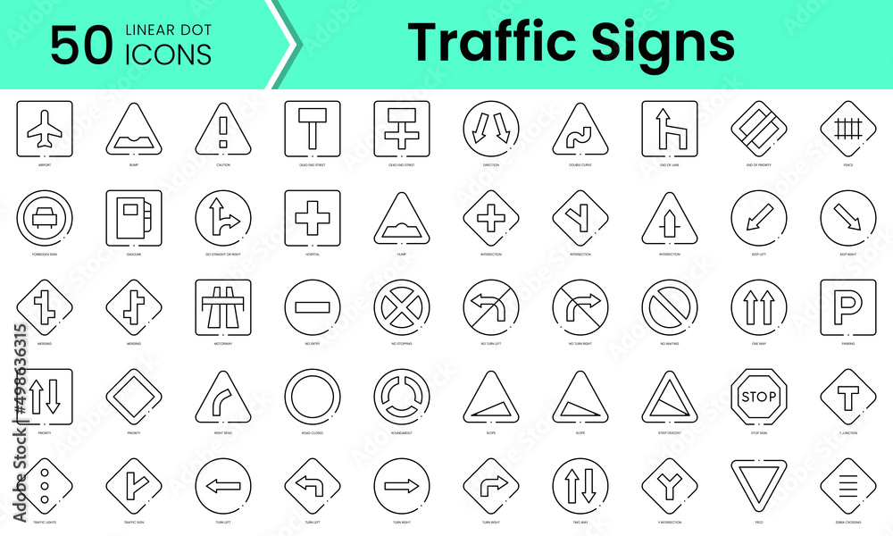 Set of traffic signs icons. Line art style icons bundle. vector ...