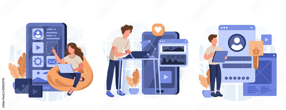 UI and UX designers concept isolated person situations. Collection of ... UI and UX designers concept isolated person situations. Collection of ...