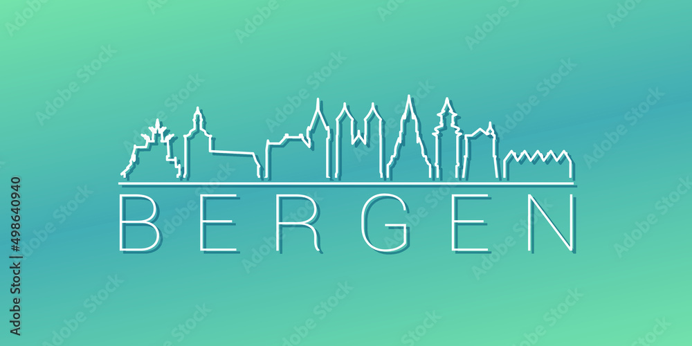 Bergen, Norway Skyline Linear Design. Flat City Illustration Minimal ...