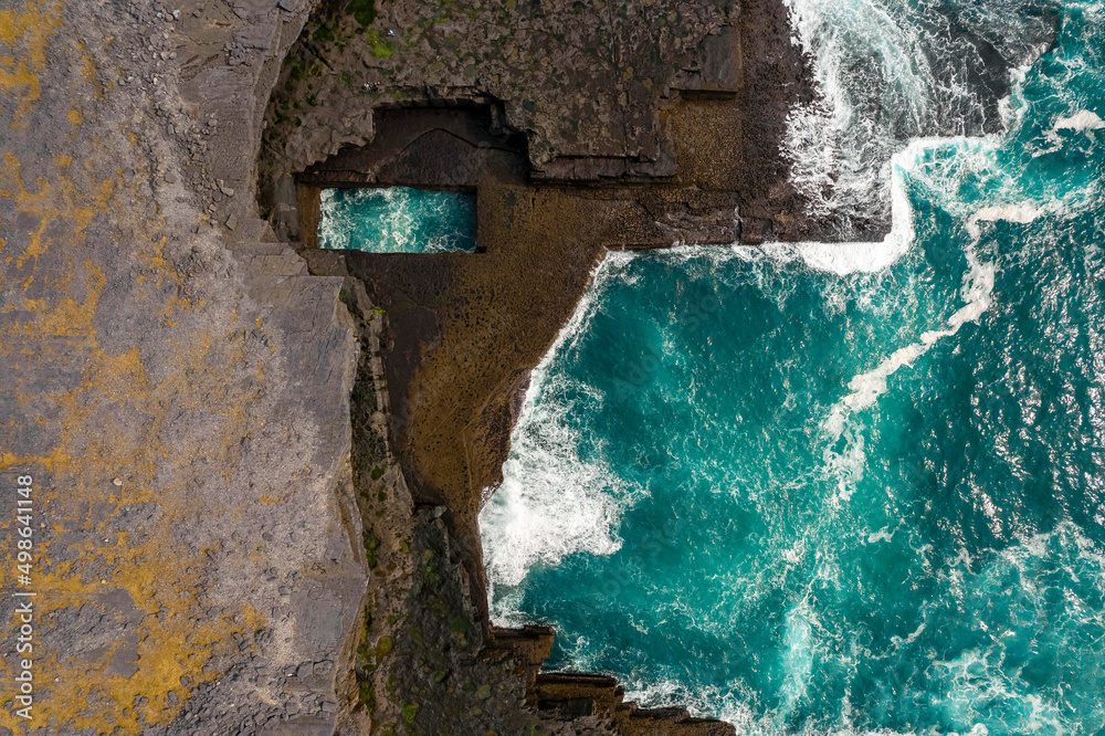 Aerial view on Poll na bPéist Wormhole, Inishmore, Aran Island. Ireland ...