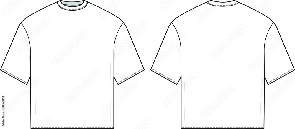 Boxy Oversized Fit T shirt Flat Technical Drawing Illustration Short 