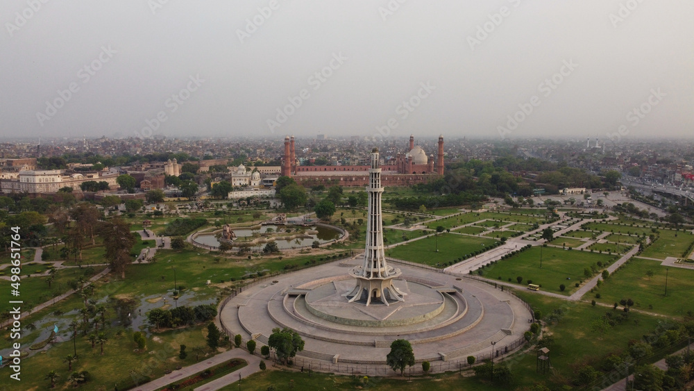Aerial View of Minto Park Minar e Pakistan Azadi Chawk Lahore Punjab ...