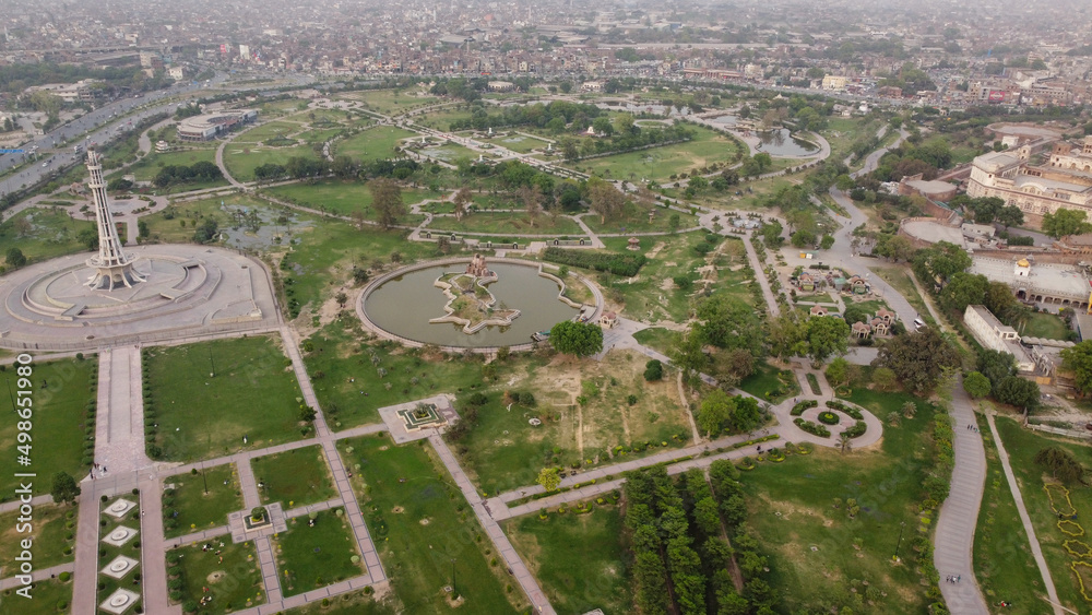 Aerial View of Minto Park Minar e Pakistan Azadi Chawk Lahore Punjab ...