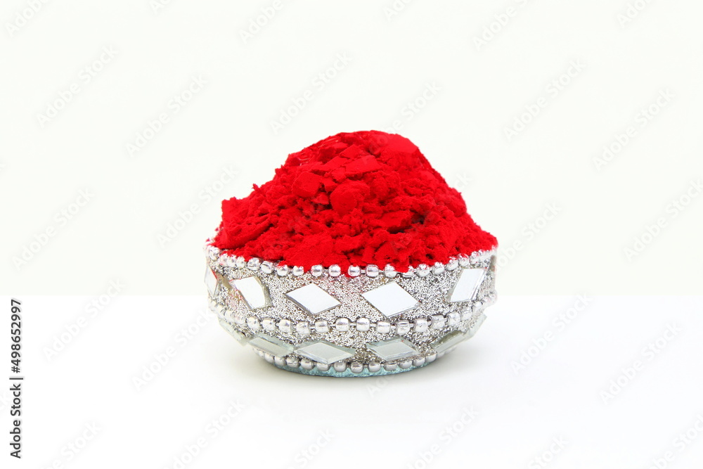 kumkum powder in silver bowl use for indian traditional god worship and ...