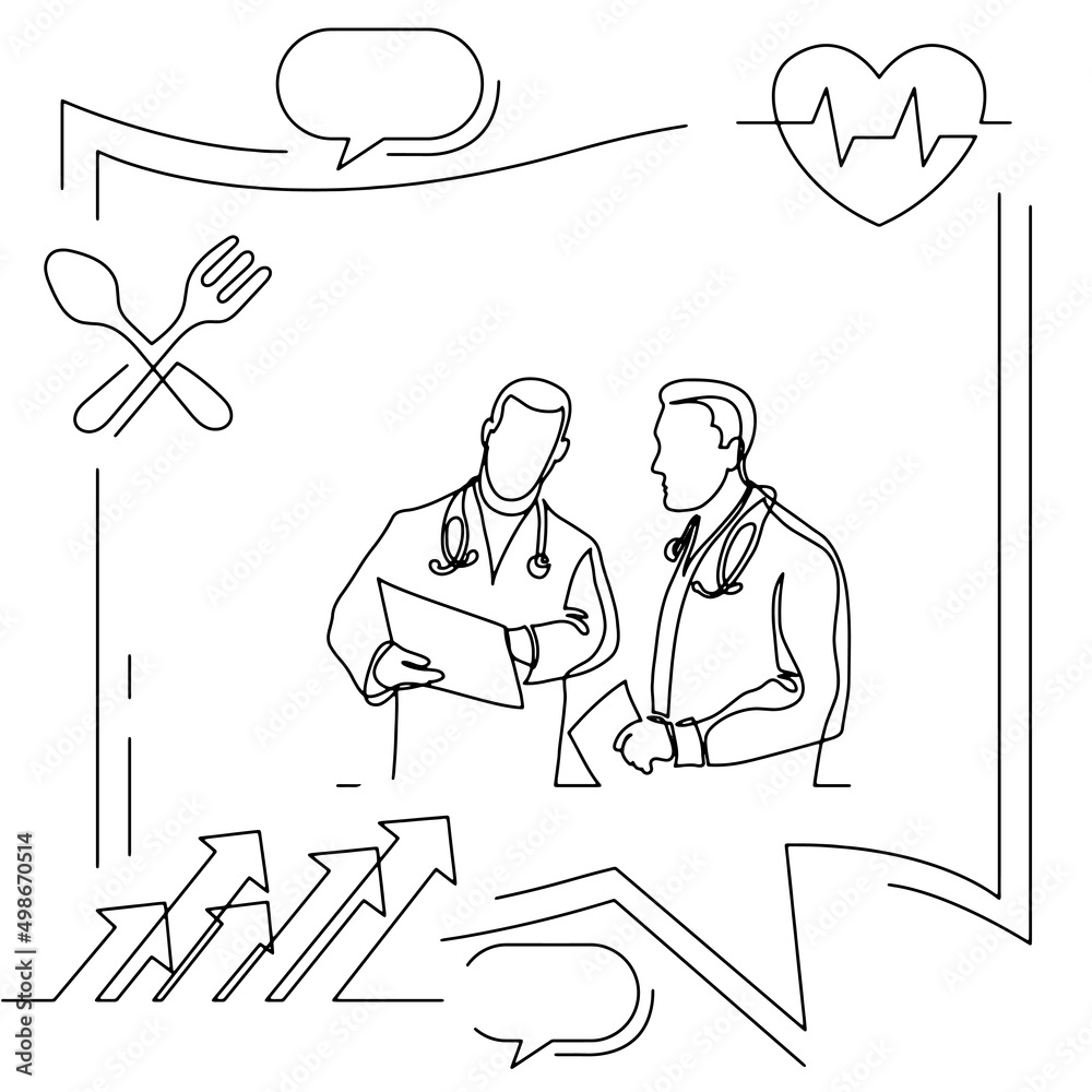 Concept visualization line icon drawing of healthcare and wellness ...