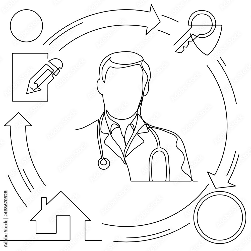 Concept visualization line icon drawing of healthcare and wellness ...
