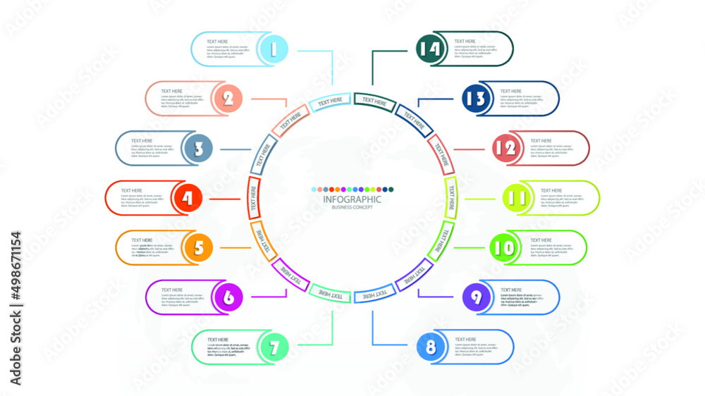 Basic circle infographic template with 14 steps, process or options ...