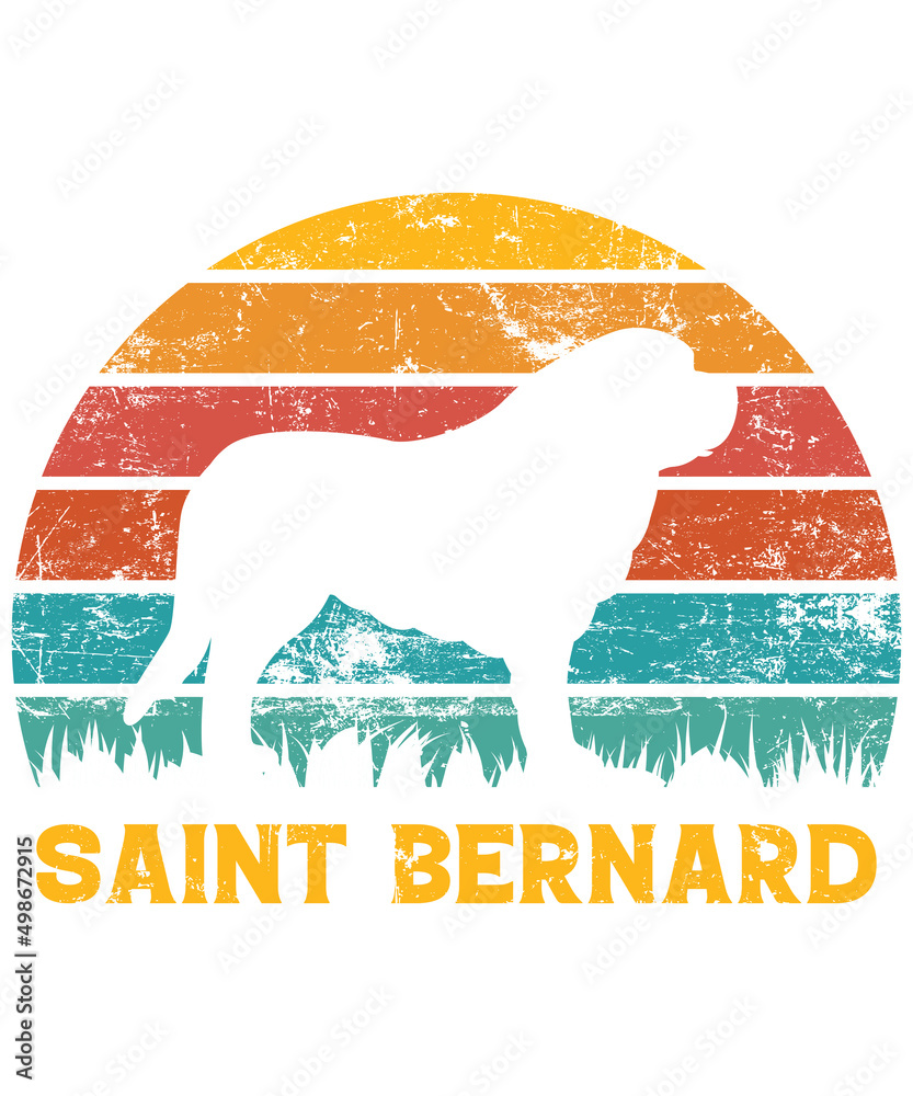 Saint Bernard Retro Vintage Sunset T-shirt Design template, Saint ...