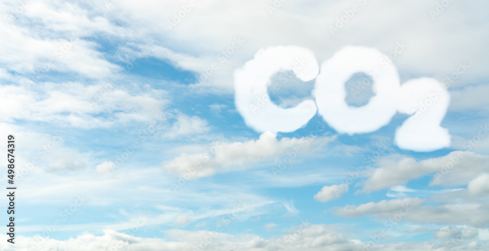 CO2 symbol on blue sky and white clouds. CO2 emissions. Greenhouse gas ...