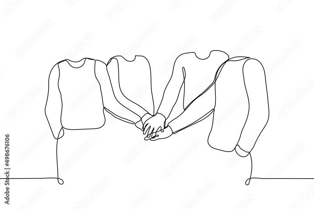 group of people put their hands together - one line drawing vector ...