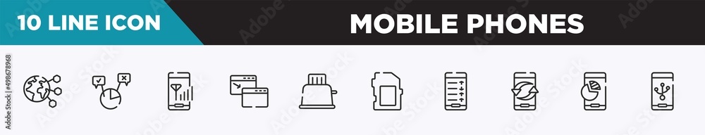 set of 10 outline mobile phones icons. editable thin line icons such as ...