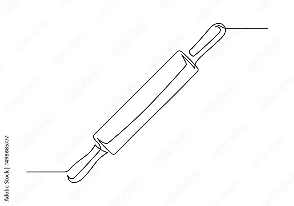 Continuous one line drawing of a kitchen roller pin. Cooking roller pin ...