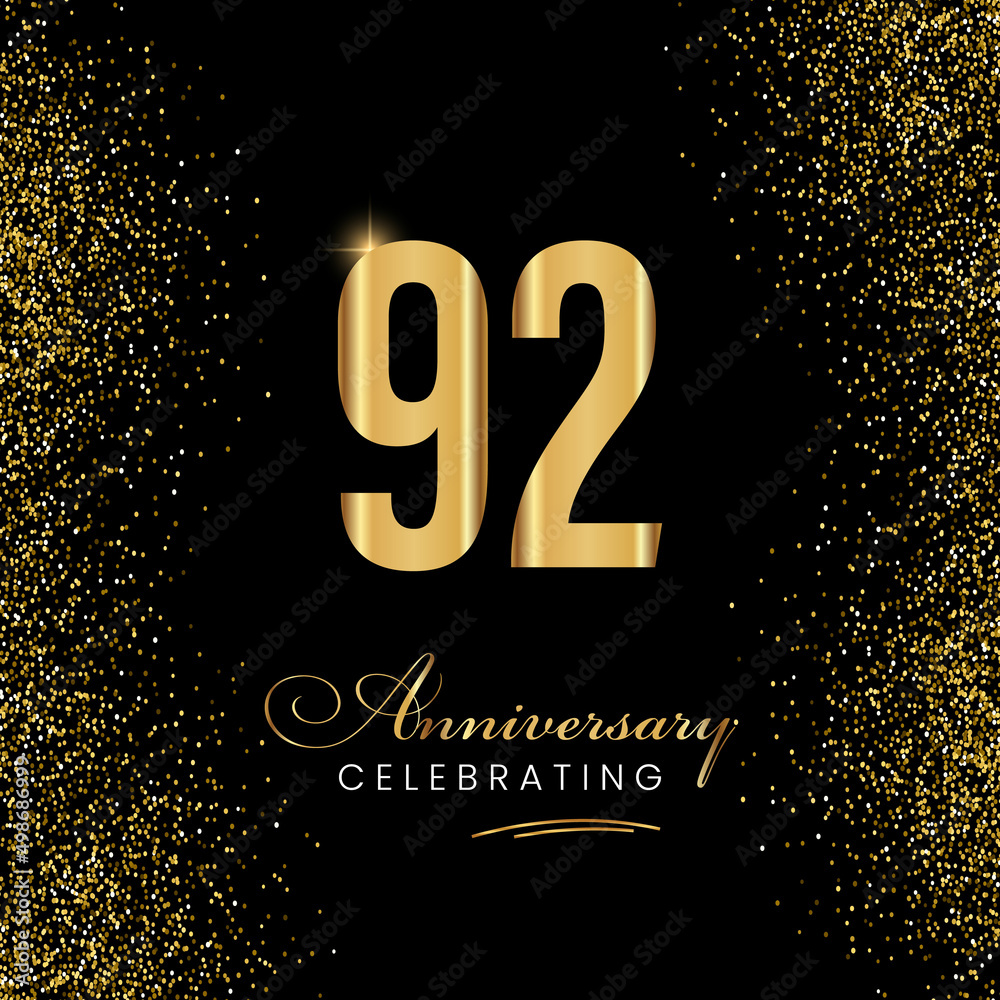 92 Year Anniversary Celebration Vector Template Design. 92 years golden ...