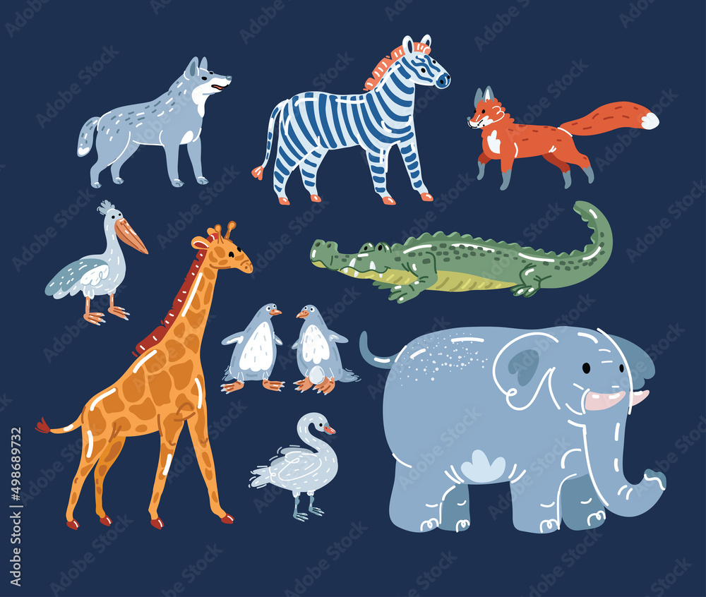 Cartoon vector illustration of Set of cute animals in cartoon style ...