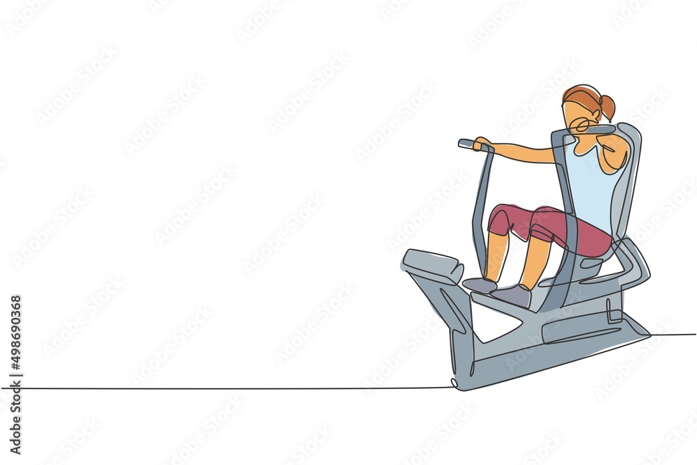 One continuous line drawing of young sporty woman working out with ...