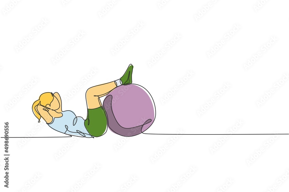 One single line drawing young energetic woman exercise sit up with ...