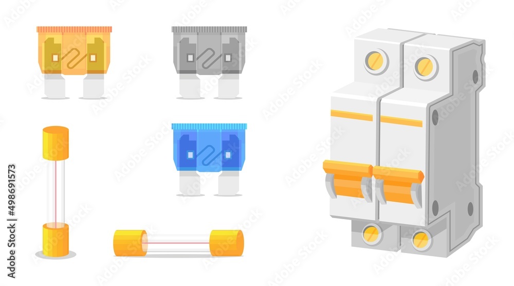 Types of fuses and components of electrical protection. Electrical ...