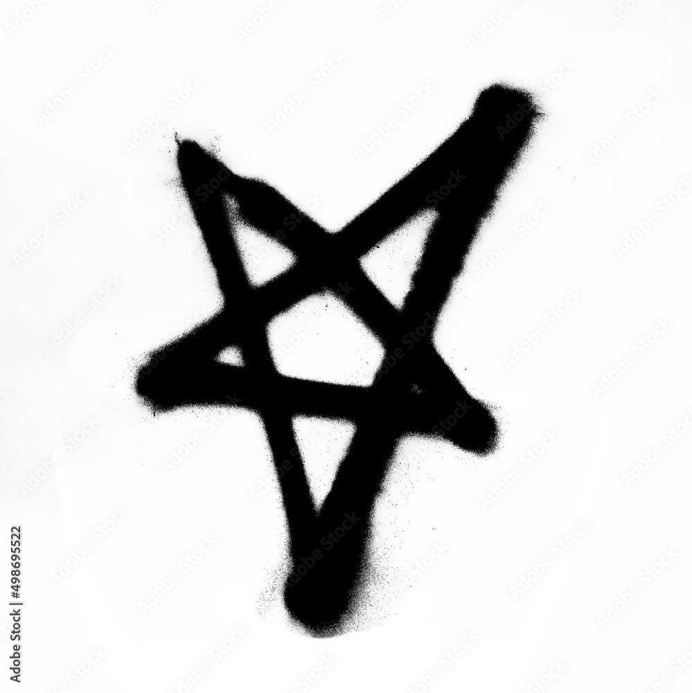 Reversed Pentagram symbol painted on transparent glass. inverted black ...