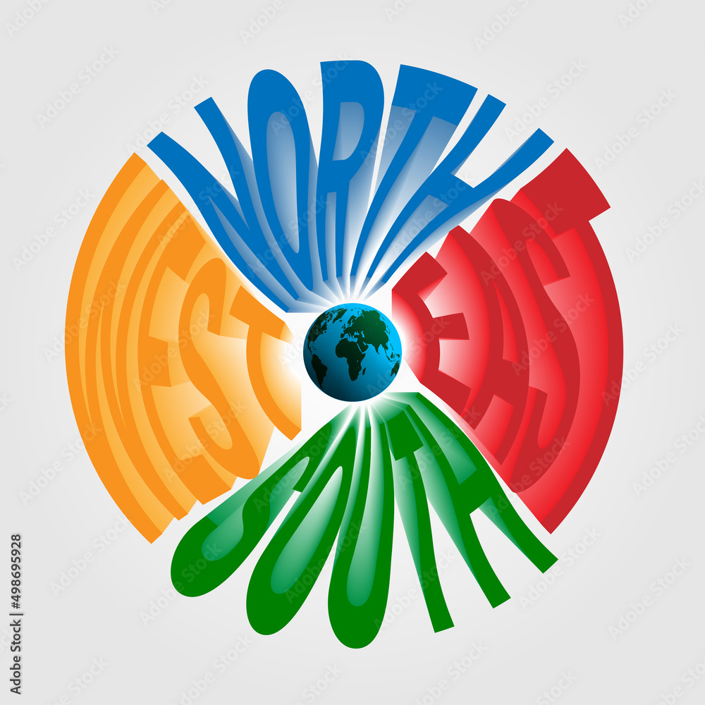 Sides of the world. North South East West. Vector illustration of the ...