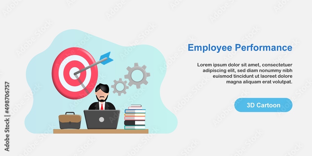 3D cartoon style illustration. Employee performance concept. Senior ...