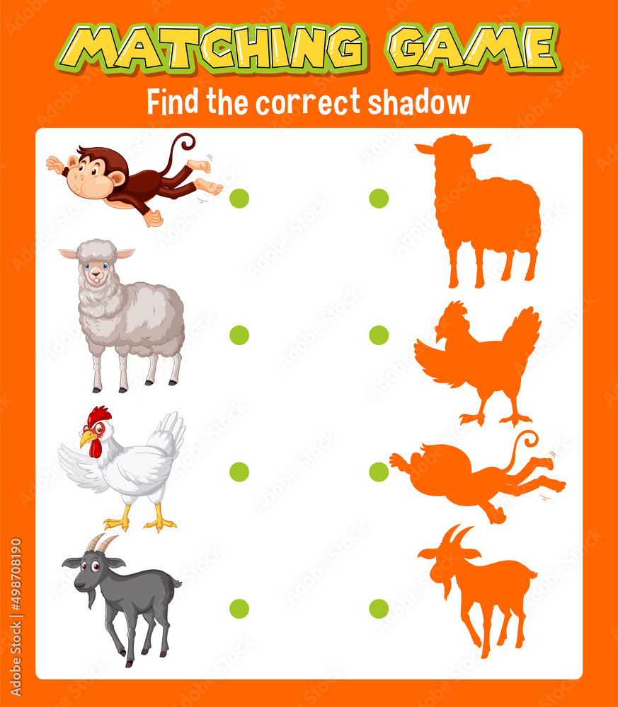 Worksheet design for matching animal shadow Stock Vector | Adobe Stock