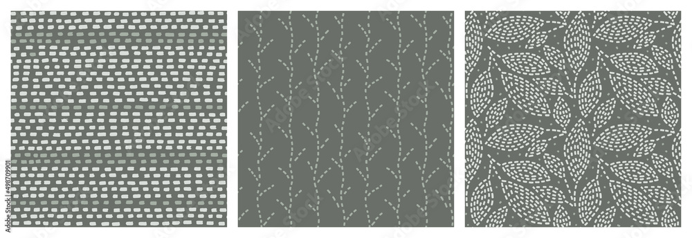 Sage green seamless pattern with abstract leaf and branch nature ...