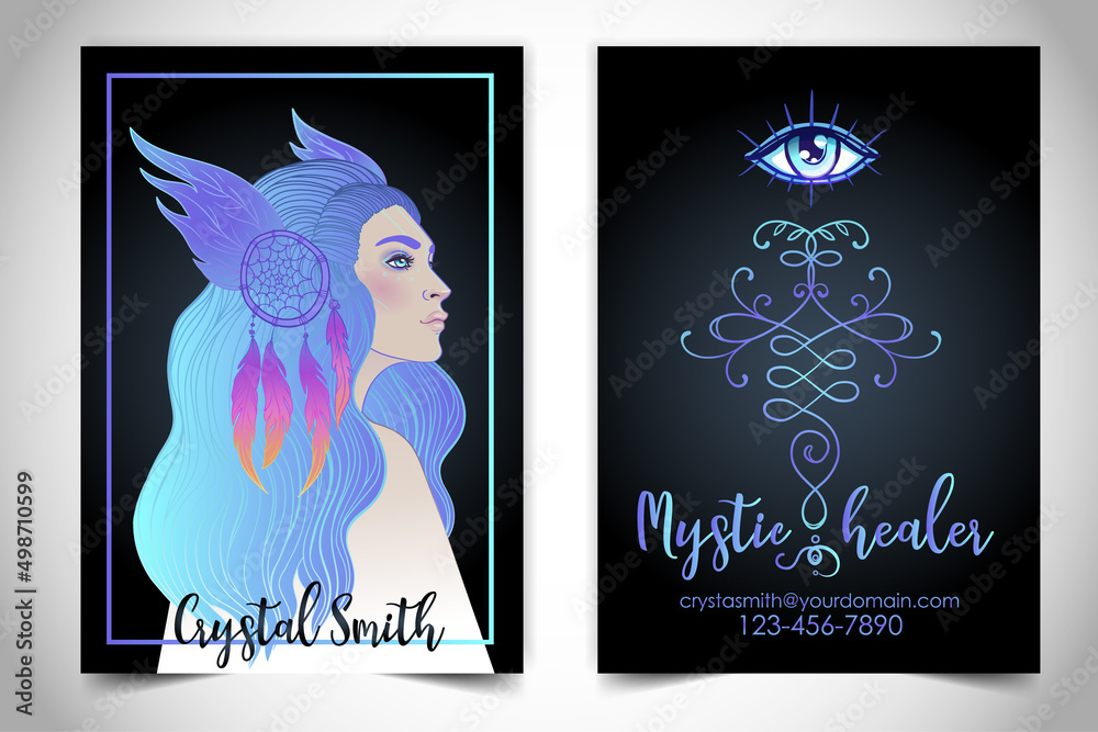 Fortune teller, spiritual coach, mystic healer business card design ...