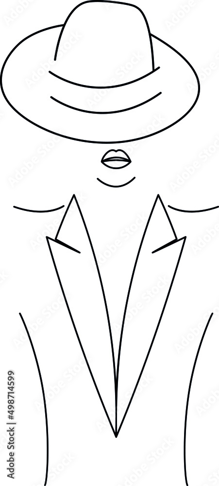 Girl in a hat, female line art, lady minimalist art, woman with hat ...