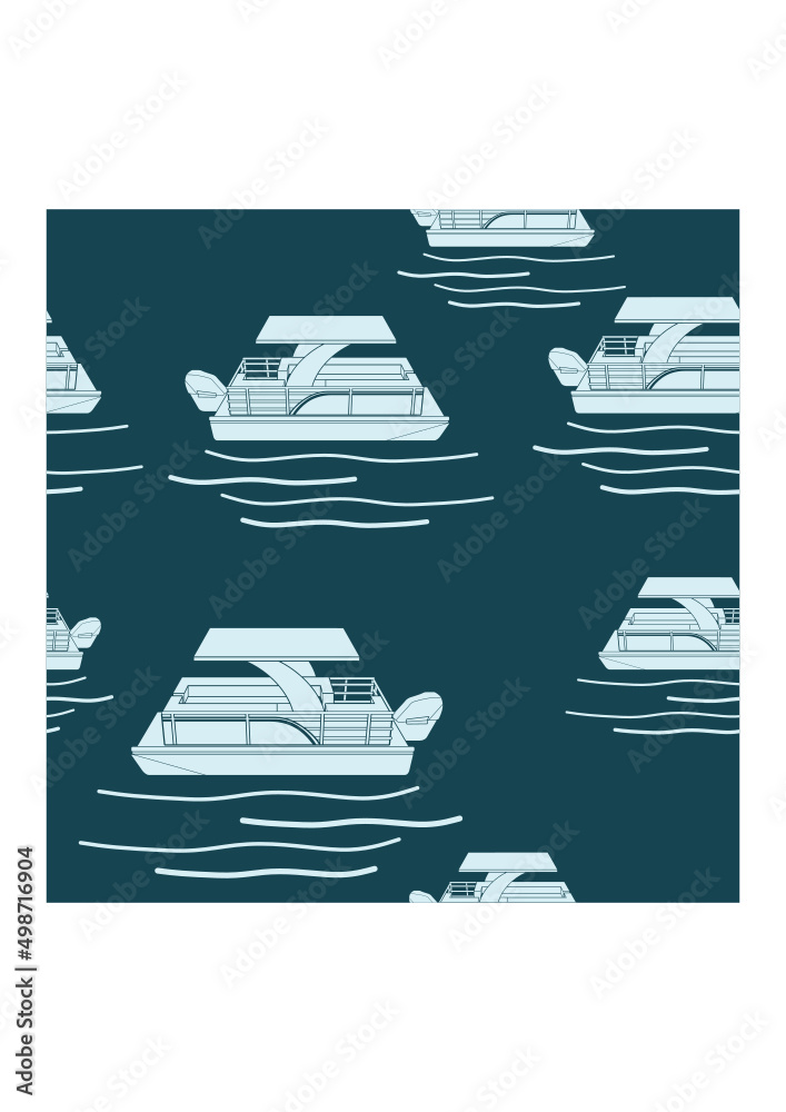 Editable Flat Monochrome Three-Quarter Top Side View Pontoon Boat ...