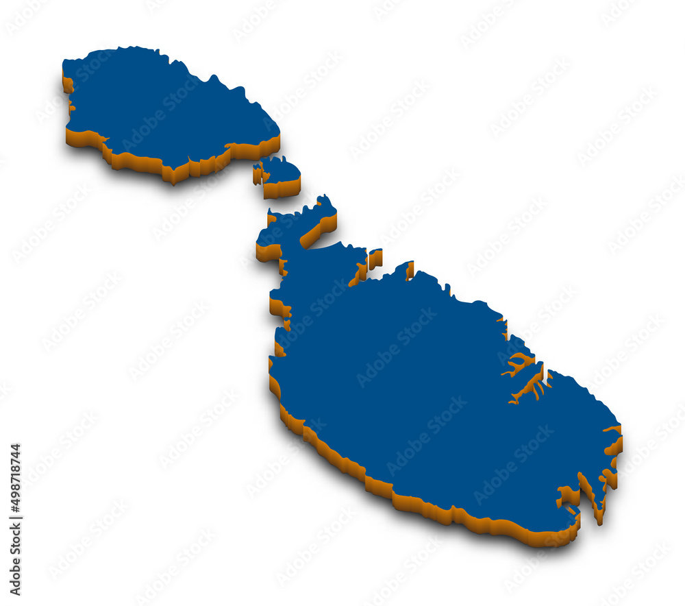 Malta 3D map. Detailed 3d map with dropped shadow. Blue isometric ...