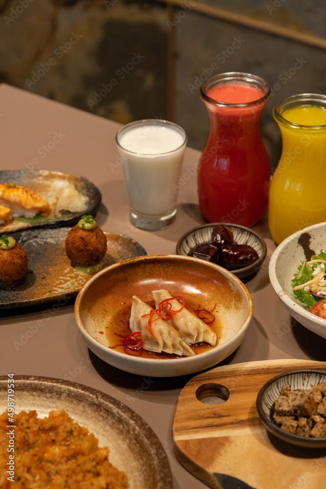 Iftar food menu with juice, dates, and laban Stock Photo | Adobe Stock