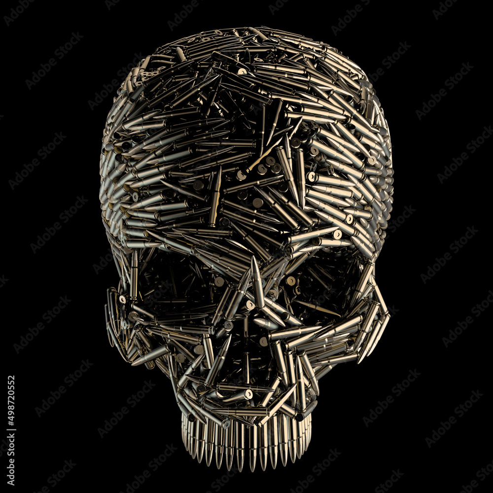 Bullet skull rifle metaphor - 3D illustration of long gun ammunition ...