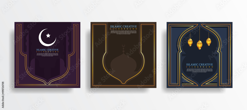 Set greeting card islamic background template with design technique ...