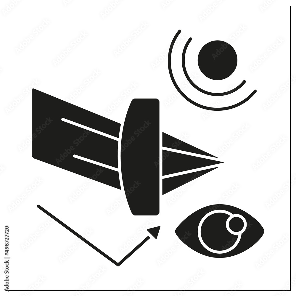 Optics glyph icon. Optical radiation. Light behavior and properties ...