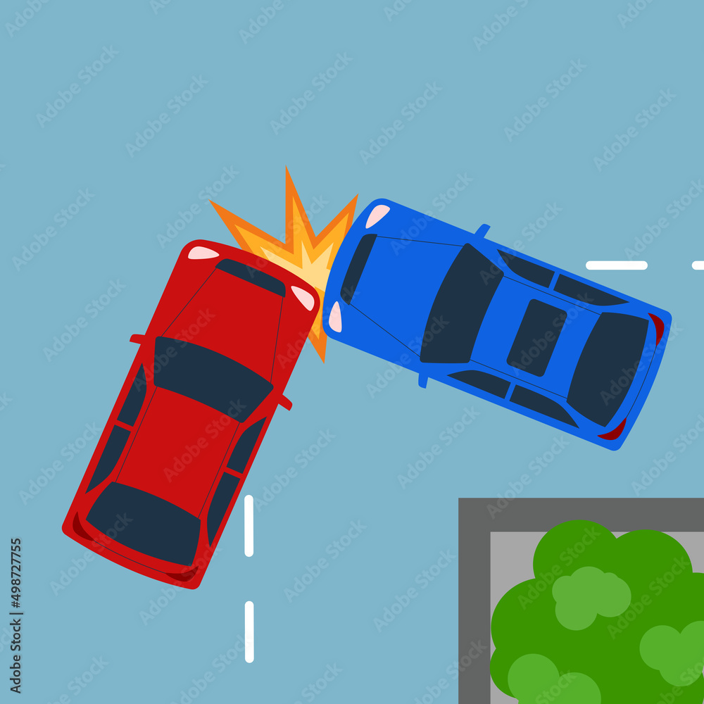 Car crash accident at intersection road in flat design top view. Stock ...