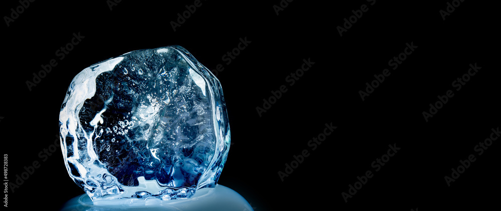 Beautiful frozen transparent block of ice macro view, textured details ...