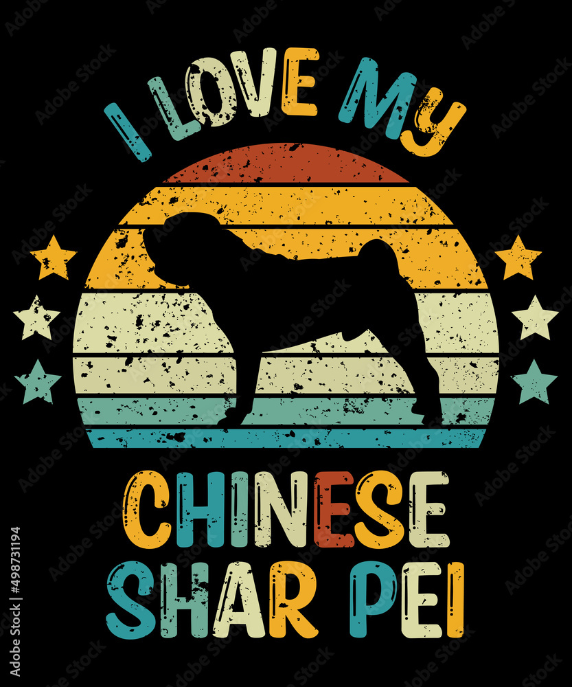 Chinese Shar-Pei Retro Vintage Sunset T-shirt Design template, Shar-Pei ...