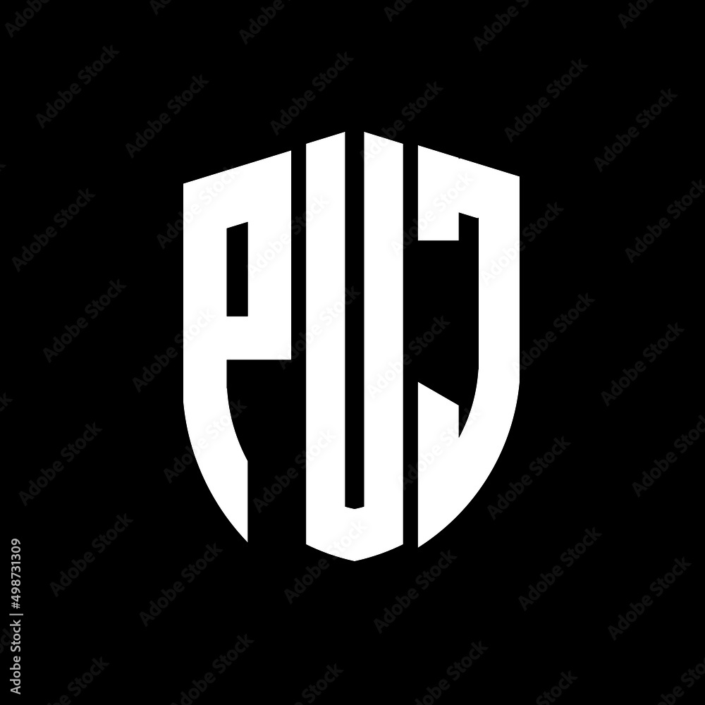 PUJ letter logo design. PUJ modern letter logo with black background ...