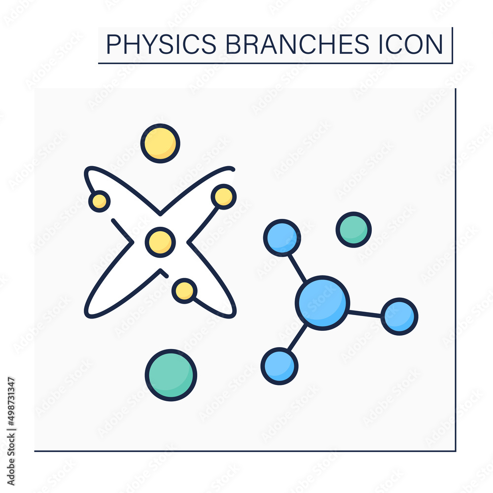 Particle physics color icon. Structure and properties of elementary ...